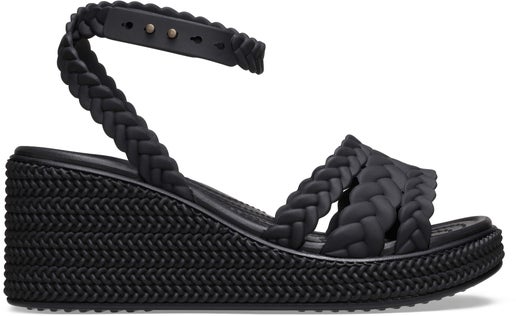 Brooklyn Woven Ankle Strap Wedge in Black | Crocs